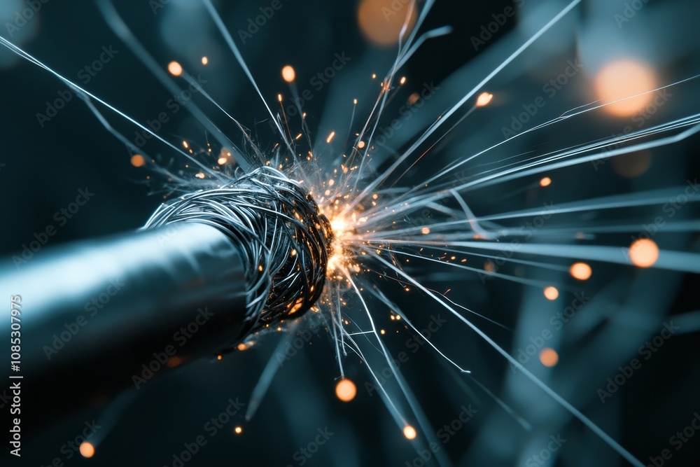 An explosive burst of sparks from frayed wires captures the intensity ...