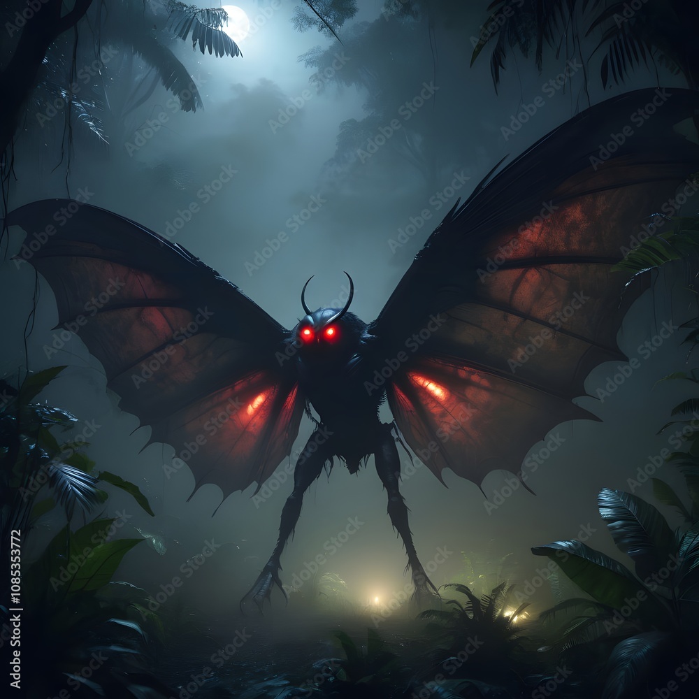 Mothman in a dark forest, mythology character, cryptozoology character ...