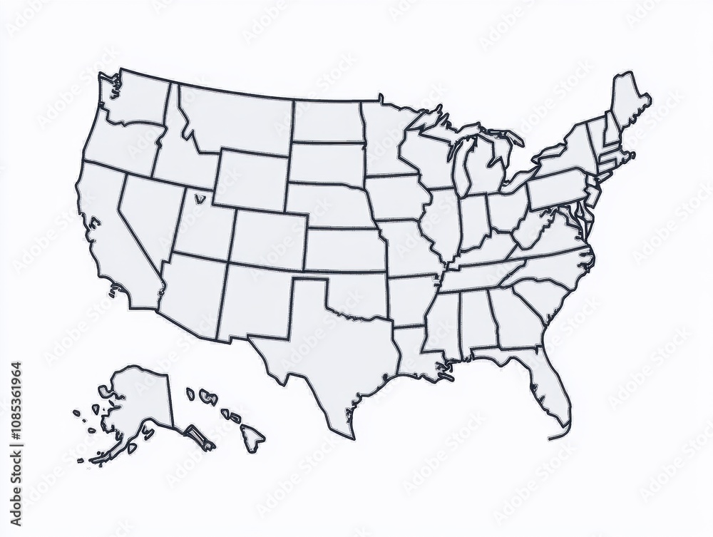 Outline of the United States Map with States Clearly Defined for ...