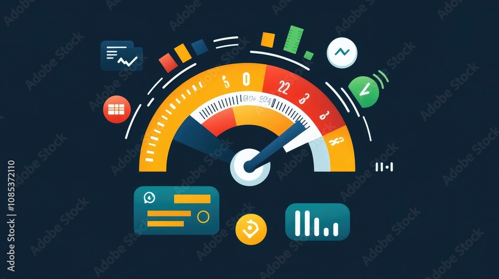 Colorful infographic depicting a performance meter with various data ...
