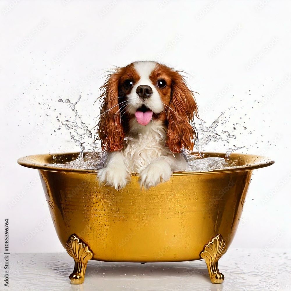 A smiling young Cavalier King Charles Spaniel with a glossy brown and ...