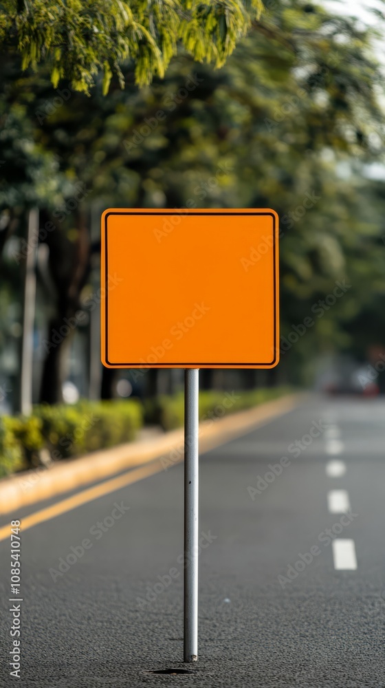 Blank Orange Road Sign: A vibrant orange blank sign stands prominently ...