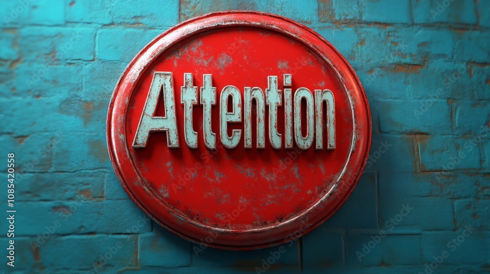 Red Circle Attention Sign: A vintage-style red circle sign with the ...