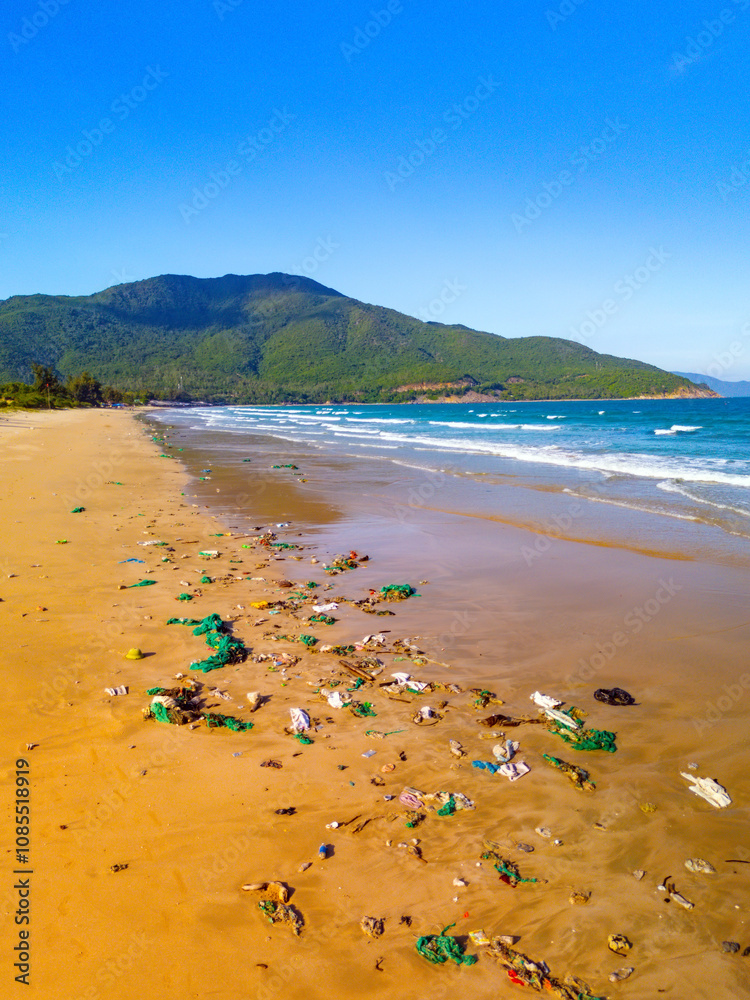 Catastrophic scale of plastic pollution in tropical seas. Many lot of ...