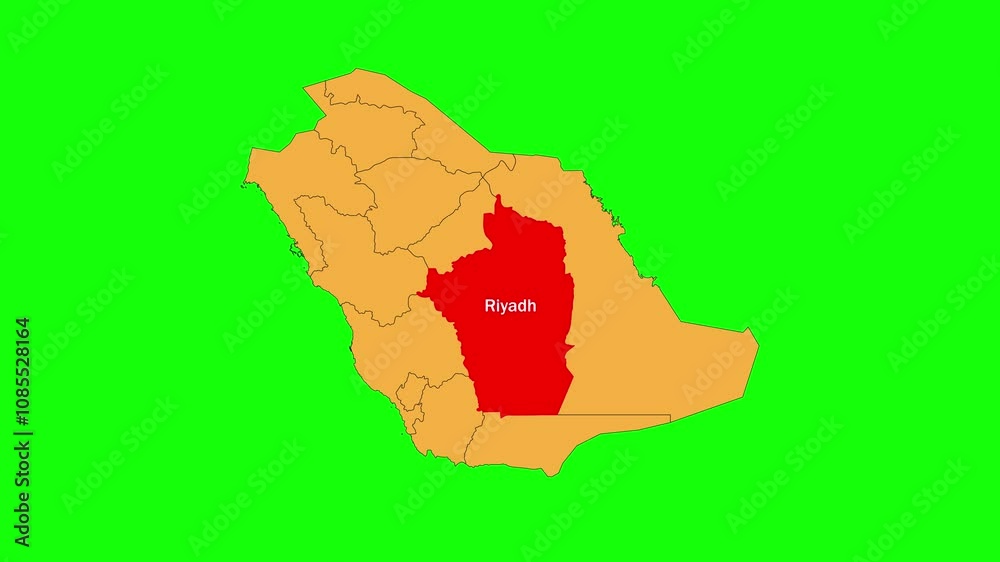 Riyadh map animated video. The location is highlighted on the Saudi ...