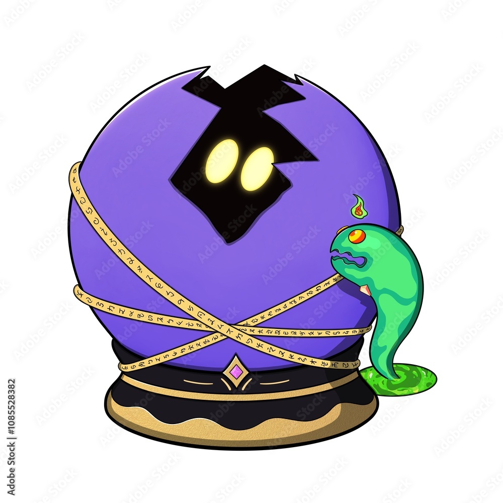 a purple wizard orb sealed with a spell. Cartoon illustration, cute ...