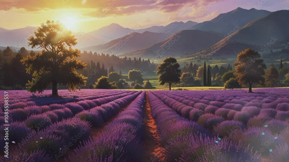 Vast expanse of lavender flower plants, 4K virtual video animation ...