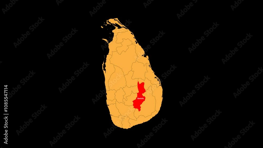 Badulla map animated video. The location is highlighted on the Srilanka ...