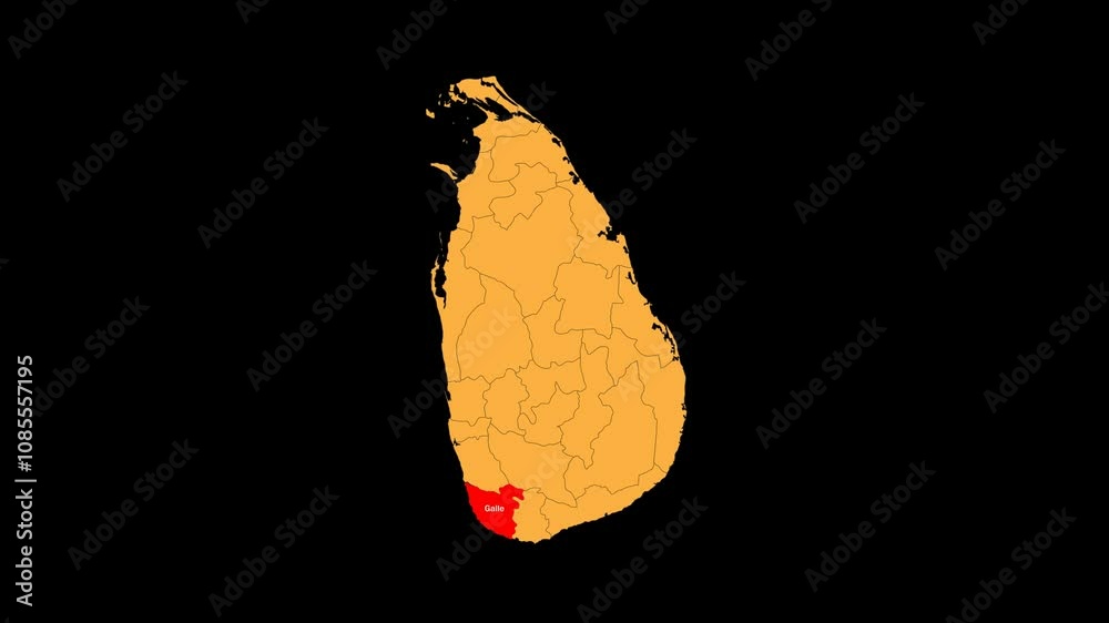 Galle map animated video. The location is highlighted on the Srilanka ...