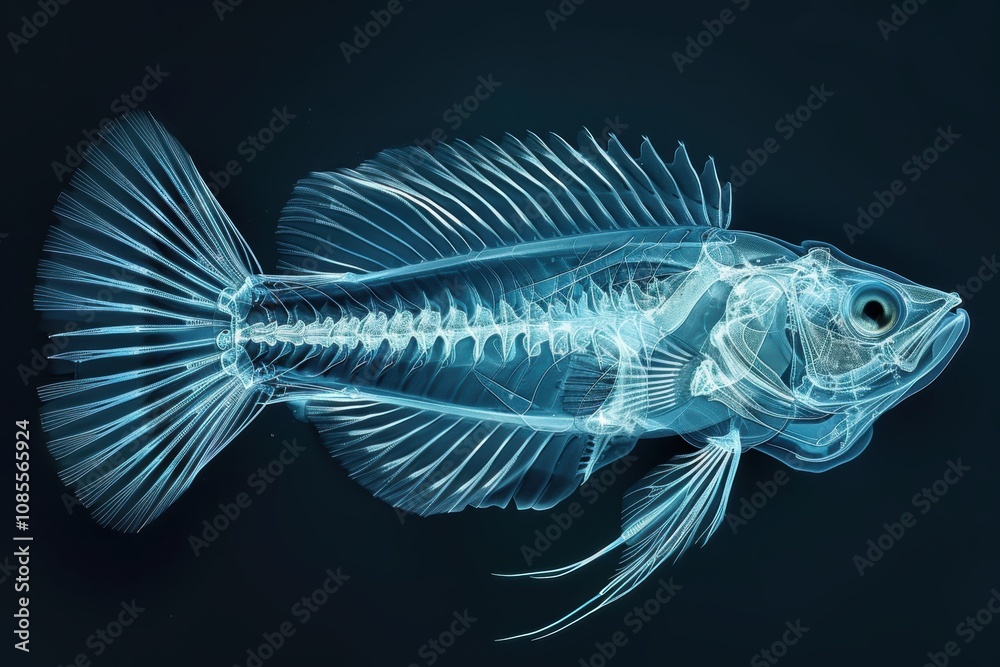 High Resolution X-Ray of Fish Revealing Detailed Internal Bone ...