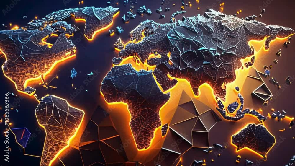 The image shows a stylized world map where the continents are ...