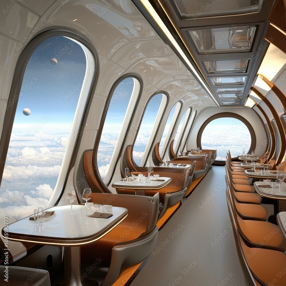 A luxury space hotel with glowing, sleek interiors, floating ...