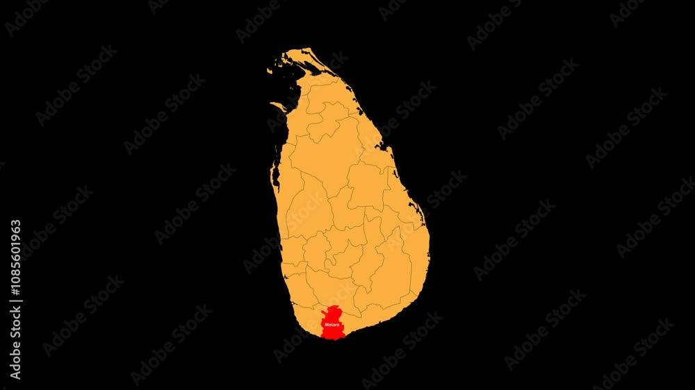 Matara map animated video. The location is highlighted on the Srilanka ...