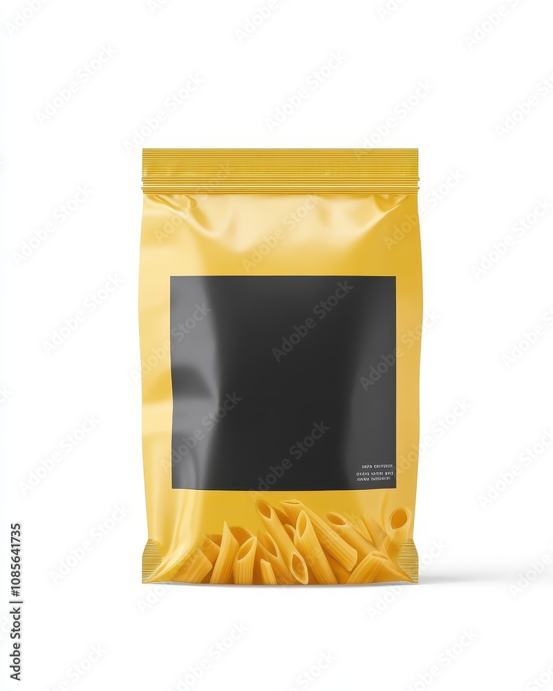 Plastic pasta bag with paper label isolated on white background ...