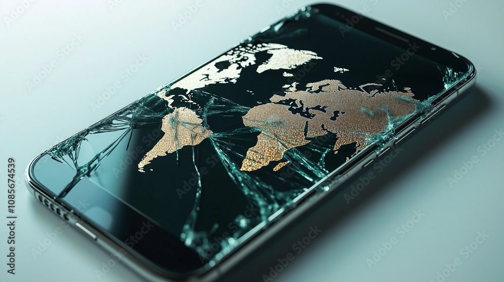 Global communications disruption illustration depicting a world map ...