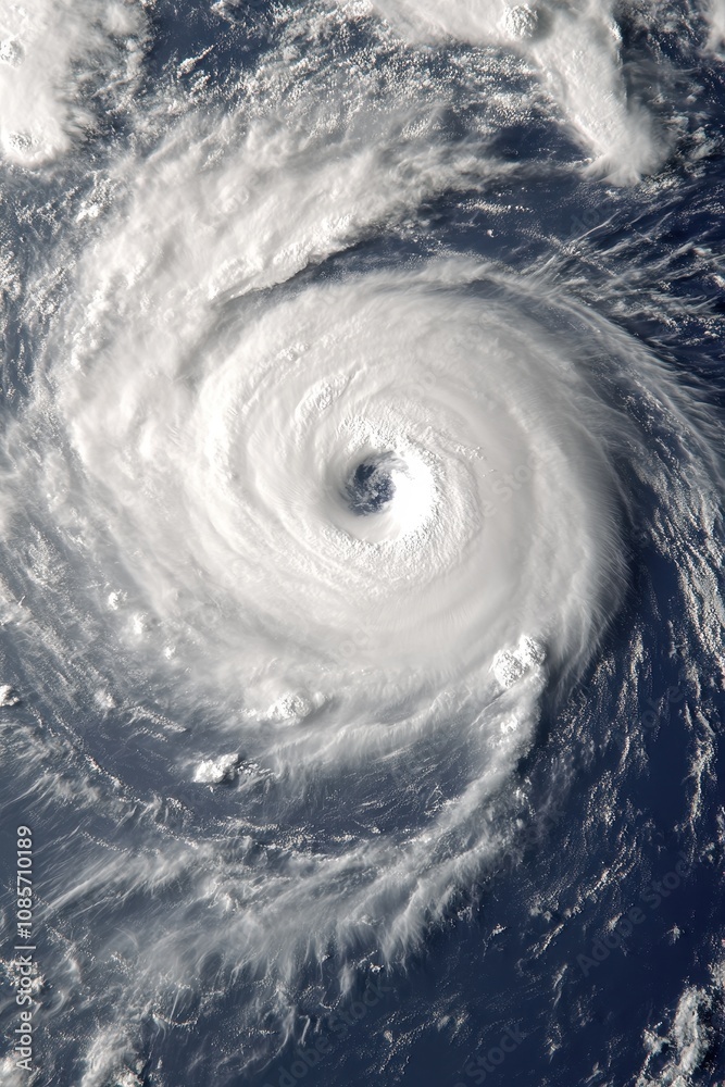 Satellite view of a huge spiral hurricane. Powerful forces of nature ...
