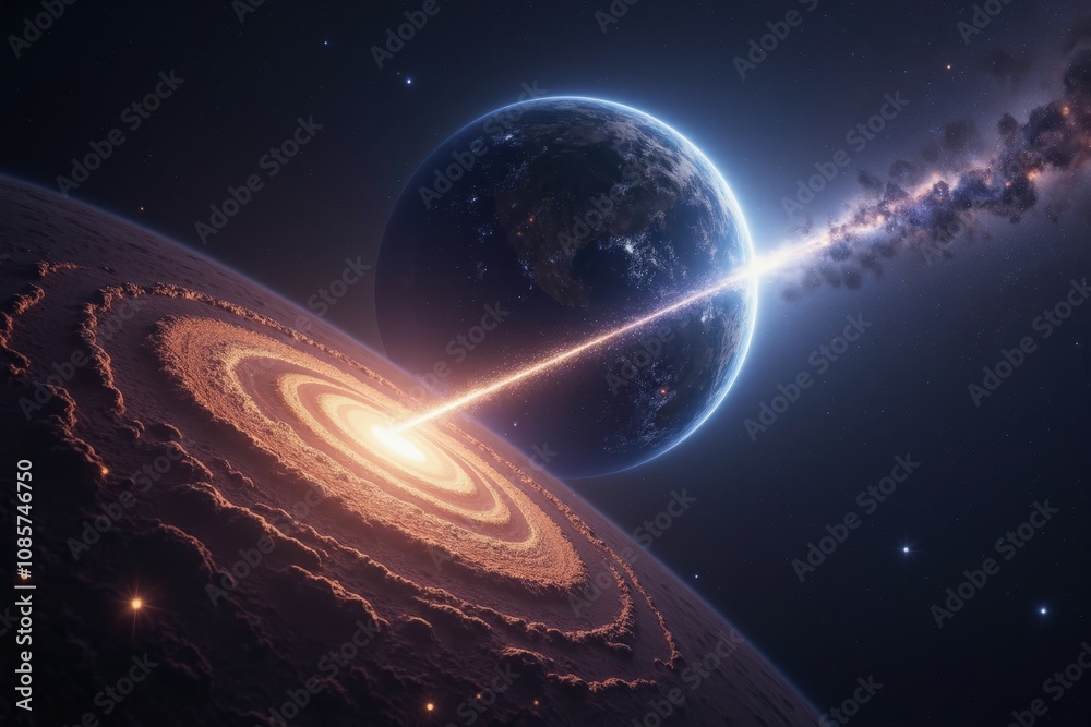 Cosmic phenomenon: earth observes distant quasar with radiating energy ...