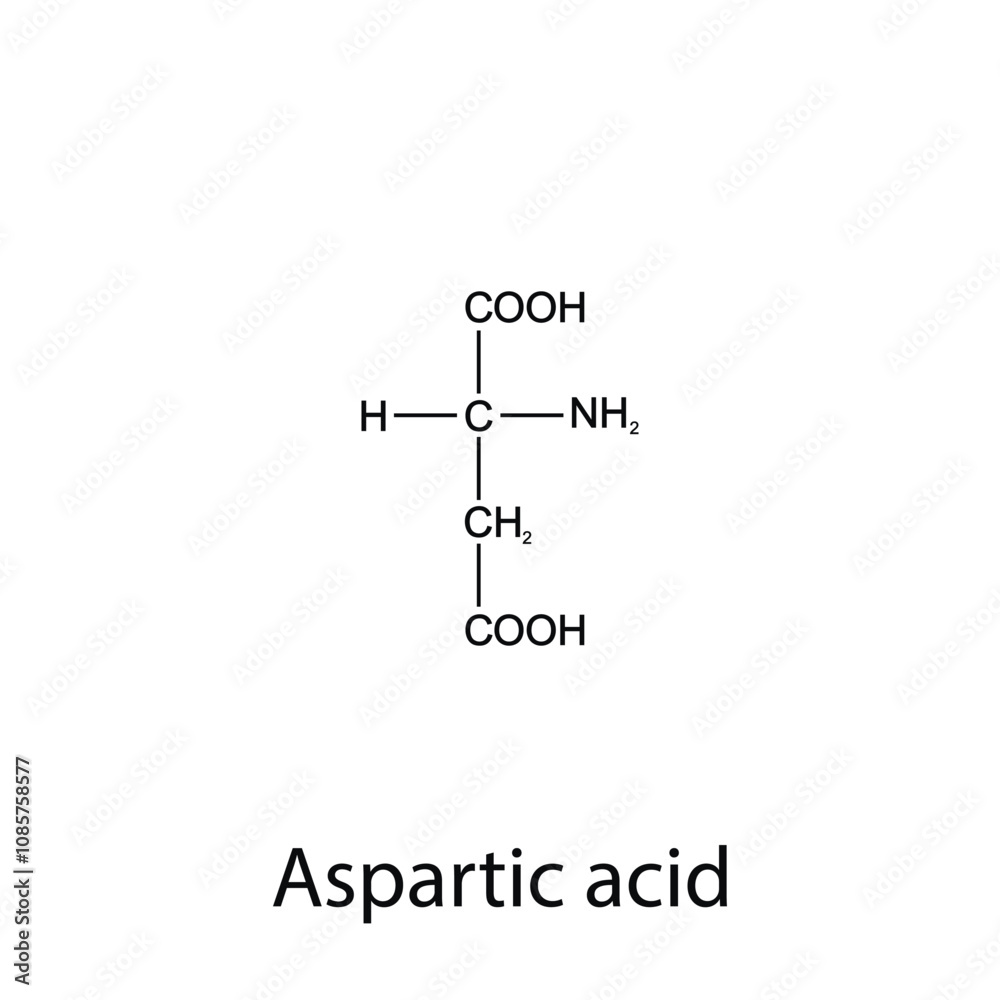 Chemical formula of aspartic acid. Essential amino acids. Organic ...