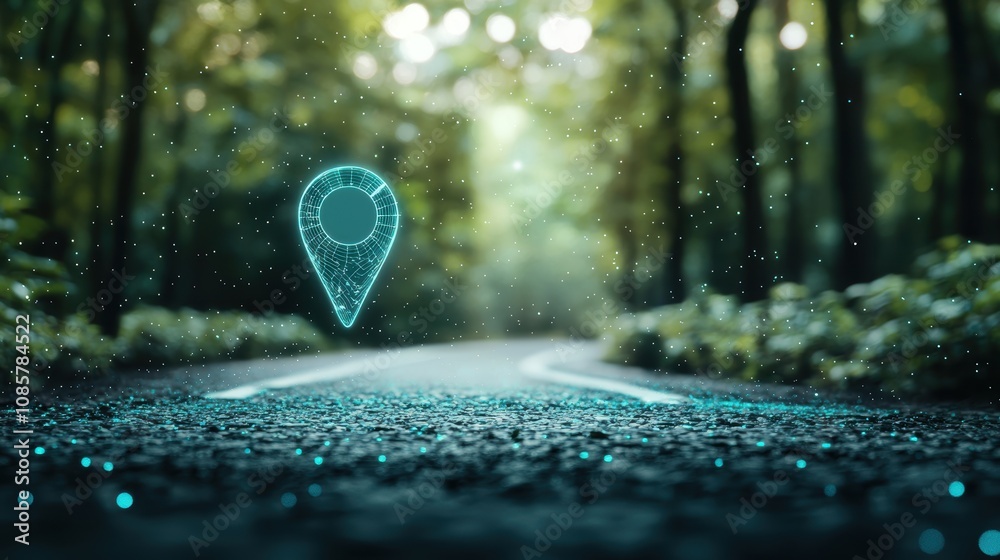 location pin: A futuristic heads up display (HUD) with a blue location ... location pin: A futuristic heads up display (HUD) with a blue location ...