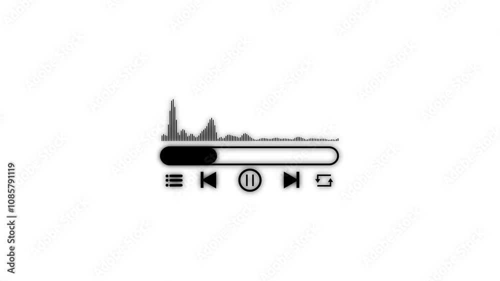 Audio music timeline bar moving with track on transparent background ...