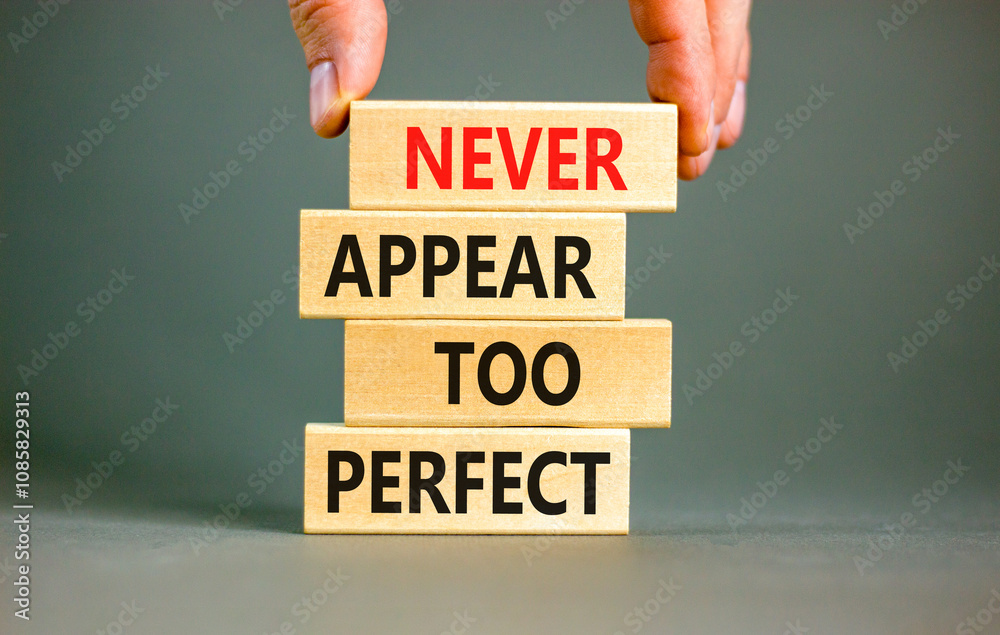 Never appear too perfect symbol. Concept words Never appear too perfect ...