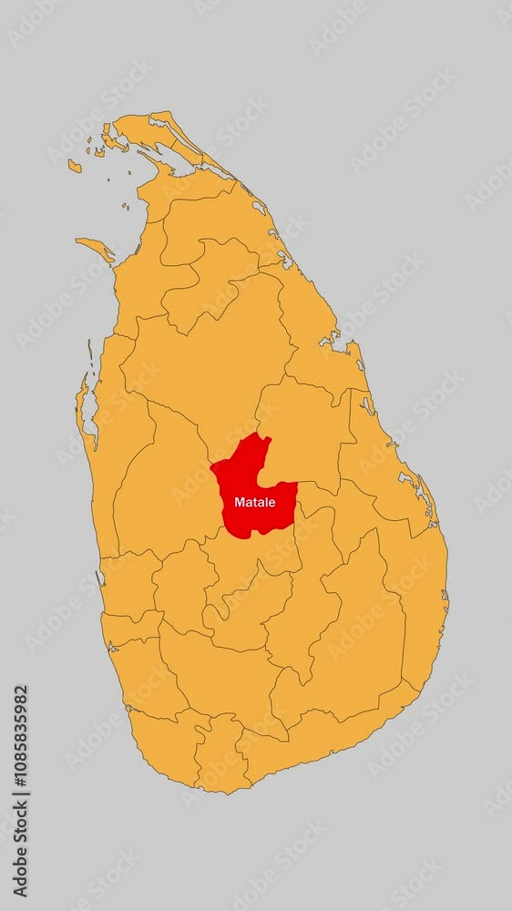 Matale map animated video. The location is highlighted on the Sri Lanka ...