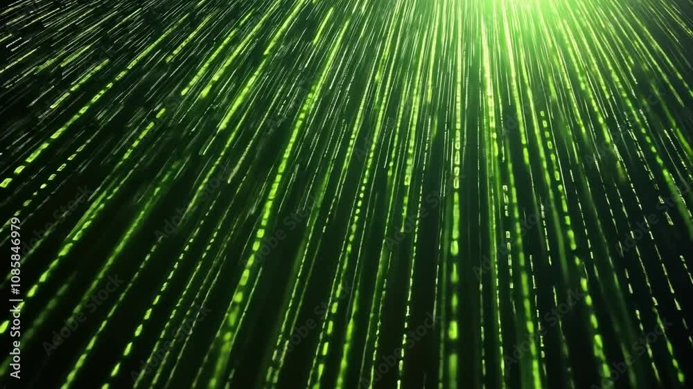 Digital Rain: Abstract green lines falling on black background ...