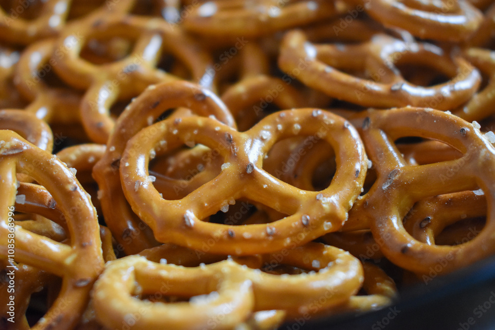 Pretzel. Background texture of salted mini pretzels in a traditional ...