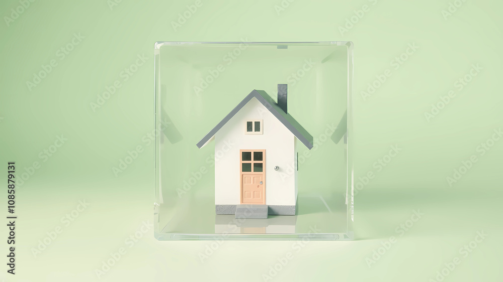 Cube, 4k, small modern house inside cube!, clear plastic, iridescent ...