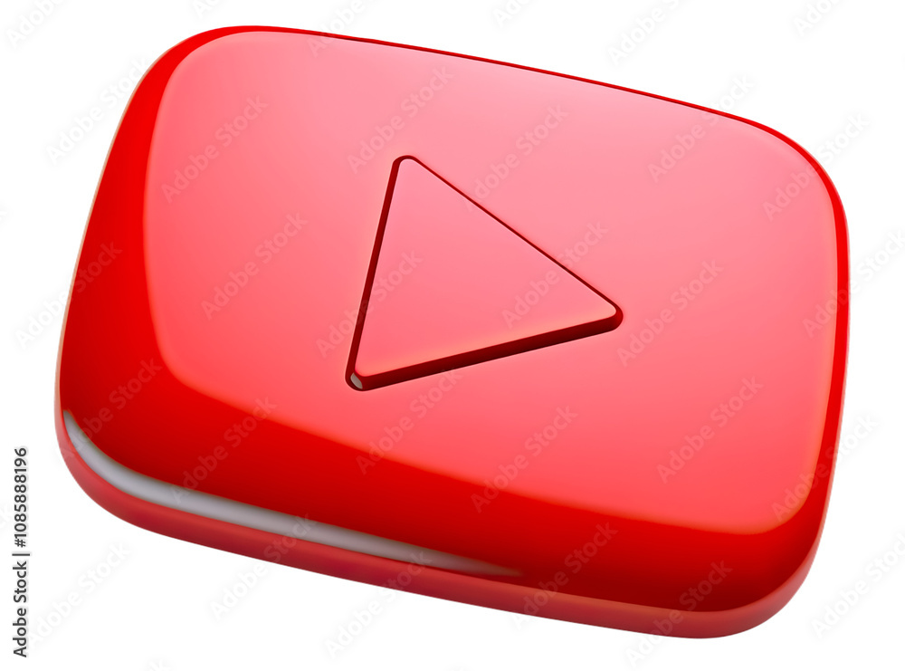 tilted red youtube play button glossy left angle isolated on ...