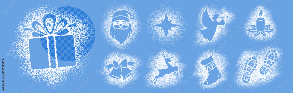 Set of snow spray stencils for winter holidays, Christmas and New Year ...