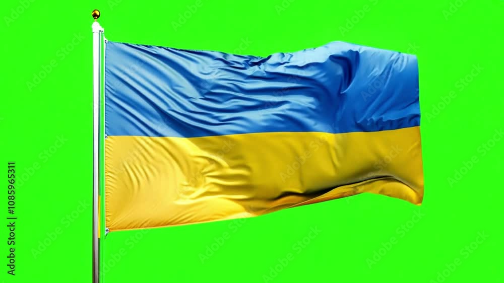 Flag of Ukraine on green screen background. Slow motion of Ukraine flag ...