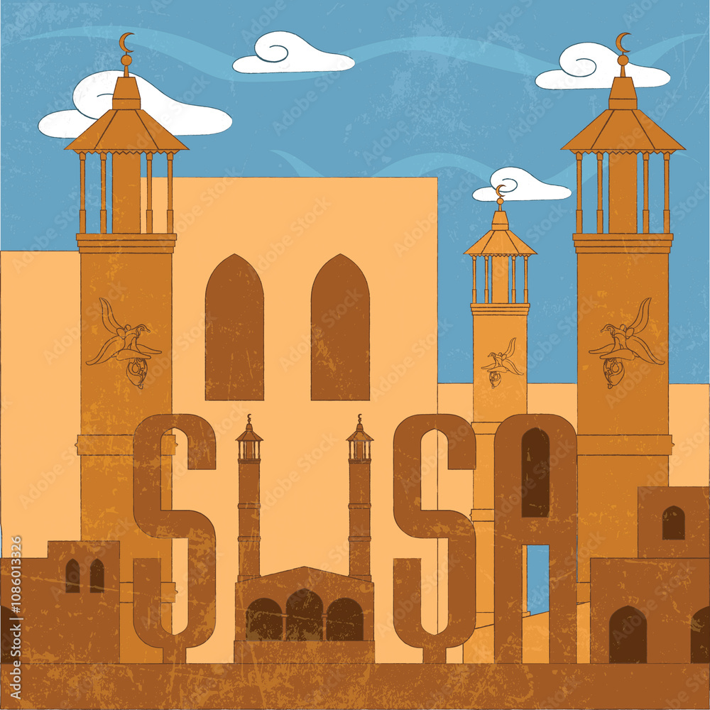 Poster Heritage of Shusha Cultural Landmark Illustration – Wall Art ...