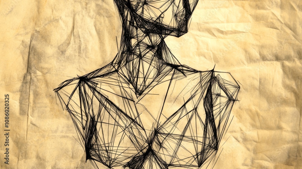 A simple drawing of a woman's body. It uses a network of black ...