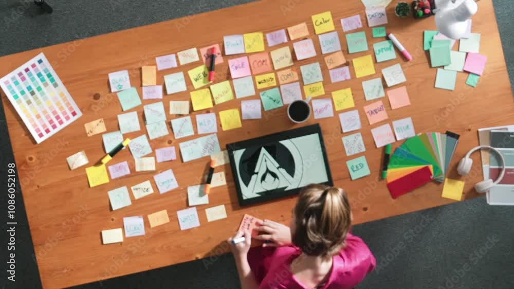 Top view of business team write graphic logo on meeting table with ...