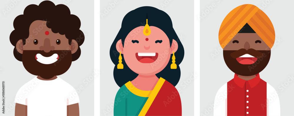 Set of flat portraits of Indians people. Collection of colored cartoon ...