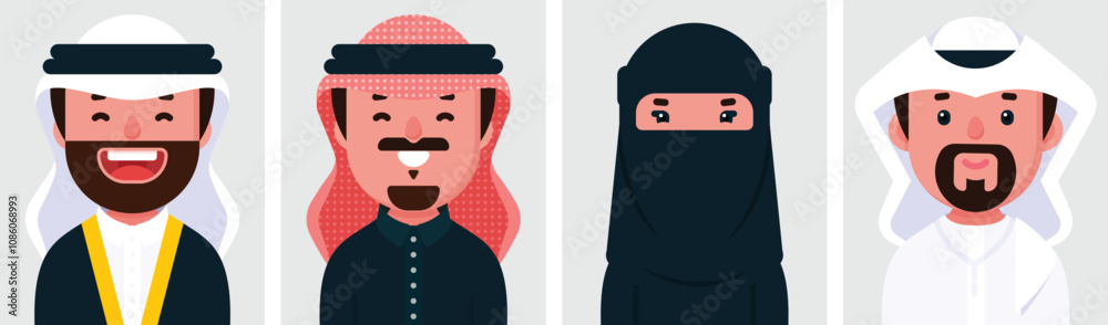 Set of flat portraits of Saudi Arabia people. Collection of colored ...