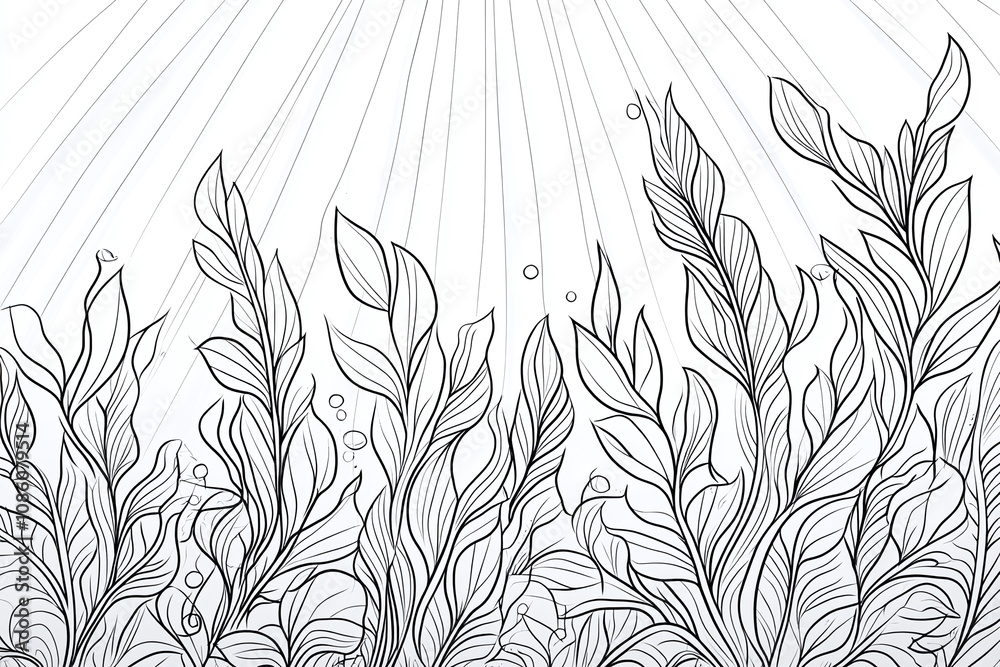 Coloring page of underwater kelp forest with streaming sunlight ...