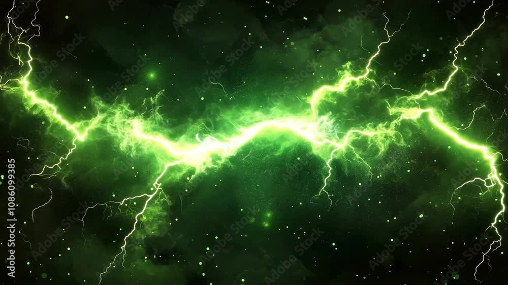 A captivating view of green lightning striking through a dark ...