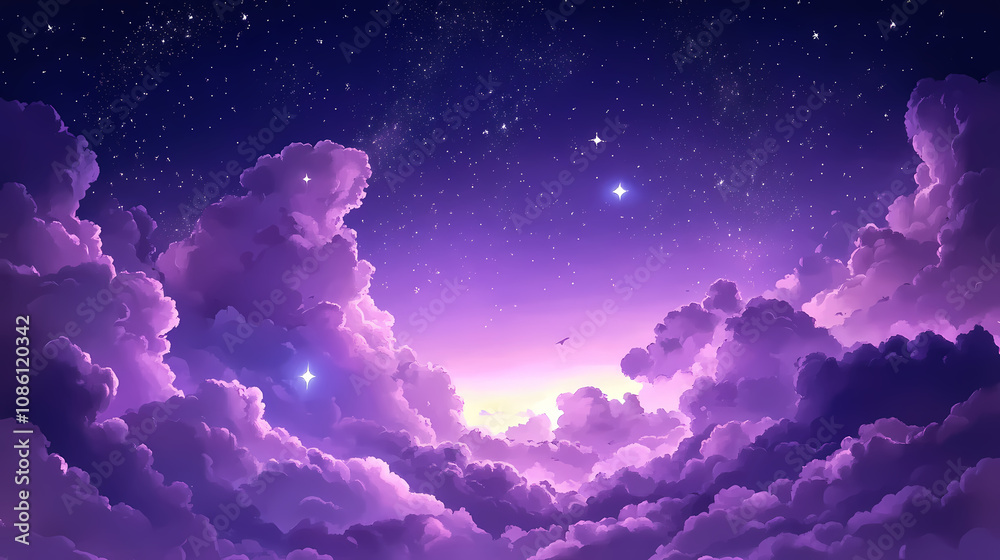 Dreamy purple sky with starry clouds, digital painting, purple, clouds ...