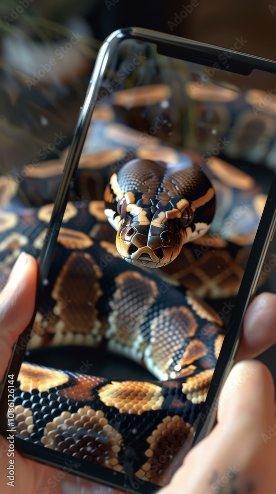 Python programming language concept symbolized by a python snake on a smartphone screen in 3D ...