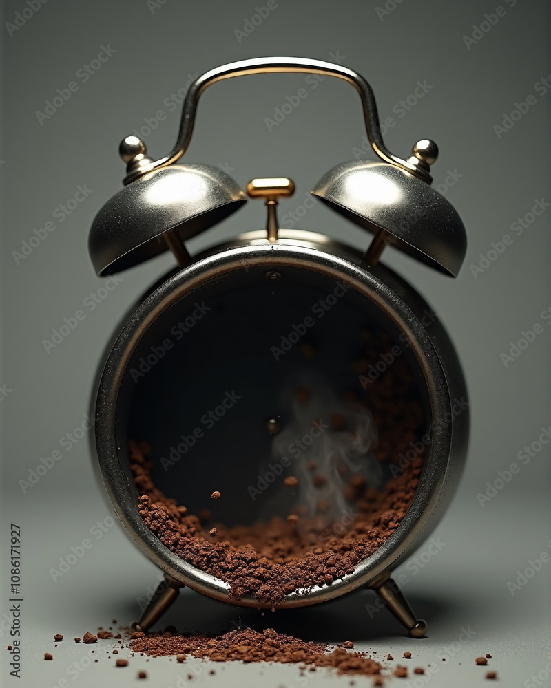 ภาพประกอบสต็อก Creative coffee concept with alarm clock spilling coffee ...