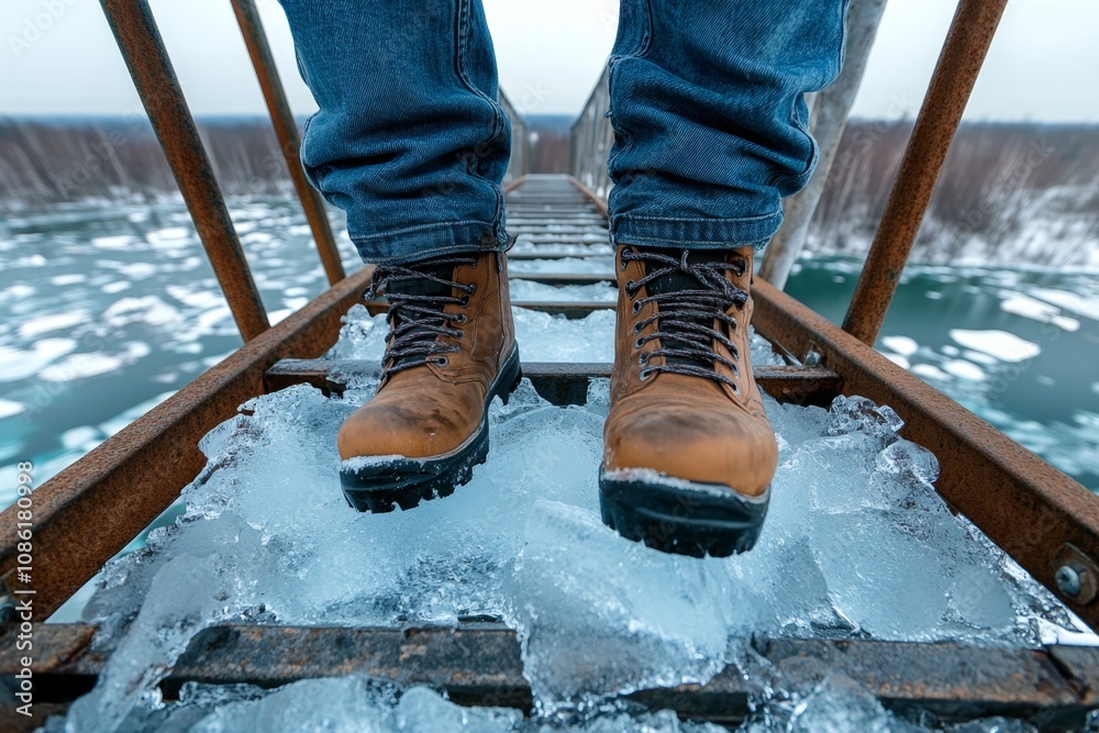Person slipping on icy steps, with visible movement and realistic ...