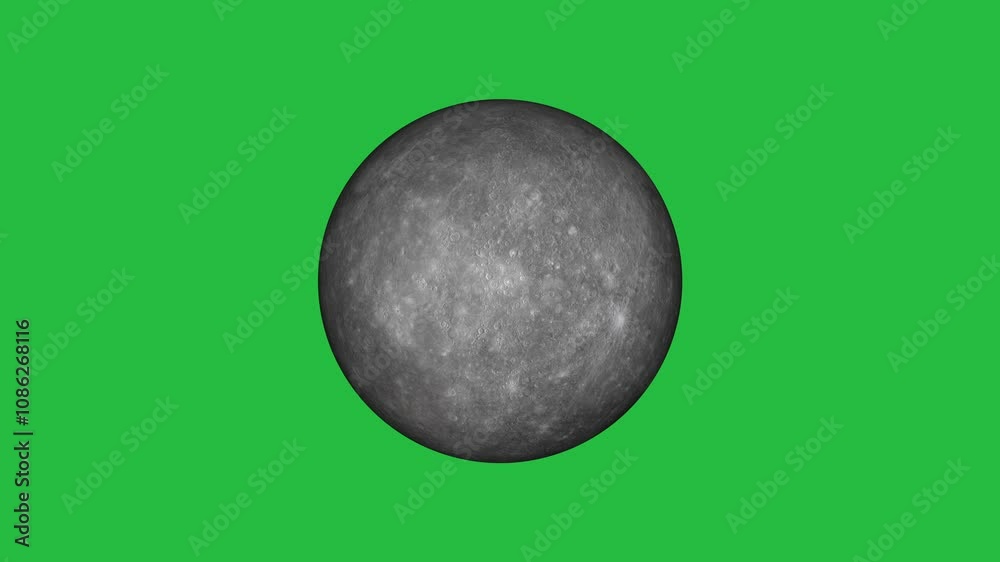 Planet Mercury on green screen background. Realistic planet rotation ...