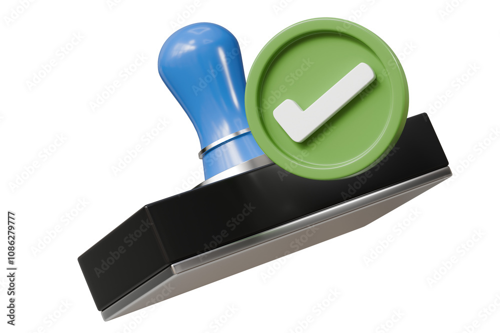 3d Stamp seal with green tick icon symbol. Human resources recruit ...