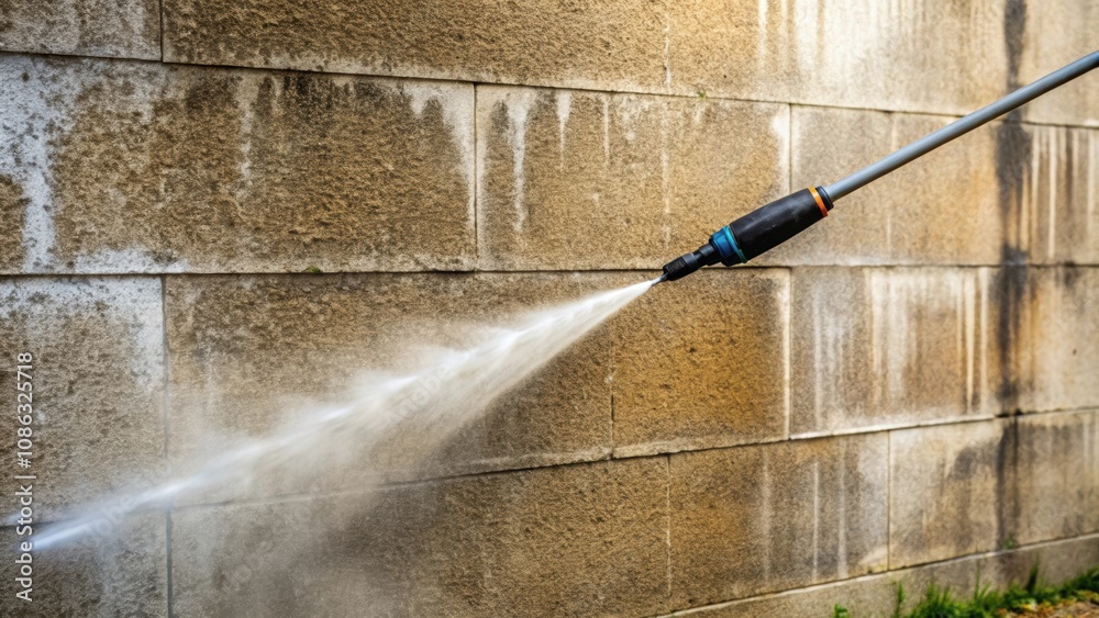 High pressure water jet cleaning a dirty wall , cleaning, wall, high ...