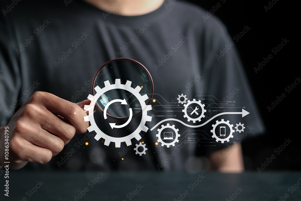 Software update or operating system upgrade concept. Installing update process, Improved ...