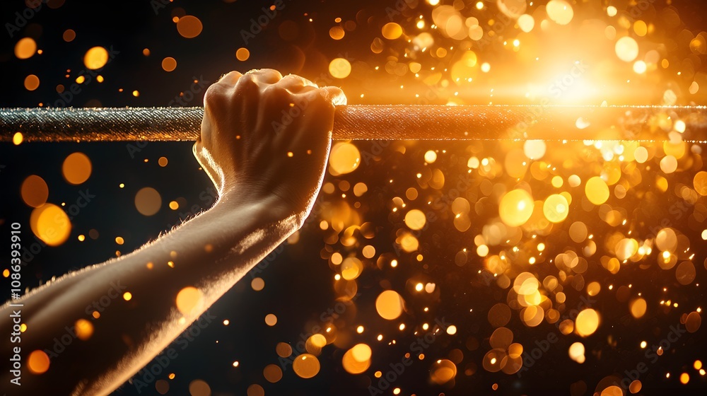 Close-up of a strong woman's hands on a pull-up bar, veins popping and ...