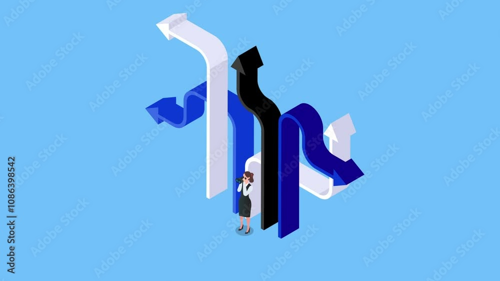 Businesswoman Facing Career Path Choices with Multiple Arrows 3d ...