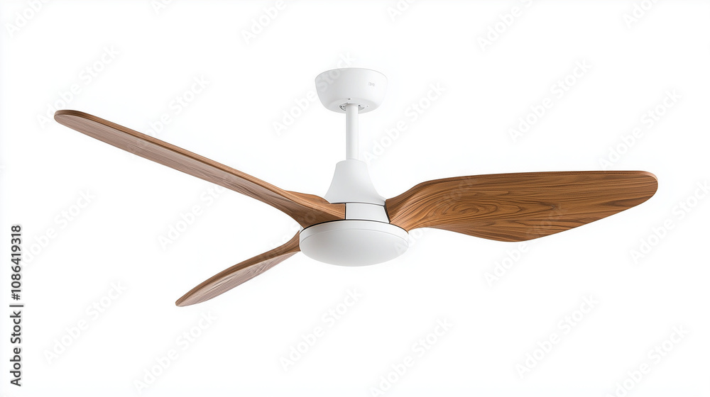 Modern Wooden Ceiling Fan: Three-blade ceiling fan with natural wood ...